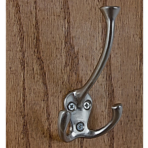 GlideRite Hardware 7011-SN-10 Large 4.5 x 2.5 inch Satin Nickel Robe/Coat/Hat TRI-Hooks 10 Pack