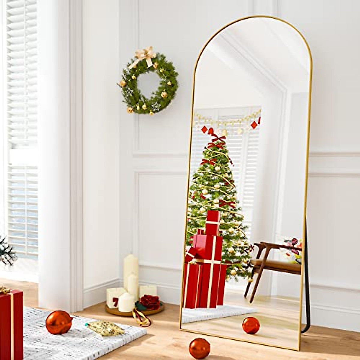 HARRITPURE 64"x21" Arched Full Length Mirror Free Standing Leaning Mirror Hanging Mounted Mirror Aluminum Frame Modern Simple Home Decor for Living Room Bedroom Cloakroom, Gold
