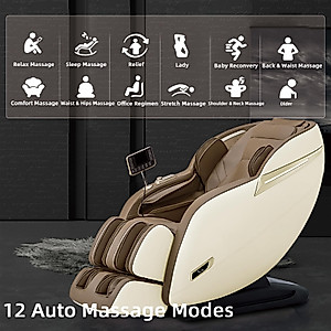 MassaMAX Full Body Massage Chair, Zero Gravity Recliner with Yoga Stretch, SL Track, Airbags, Heating, Touch Screen, and Foot Massage (MD906-Beige)
