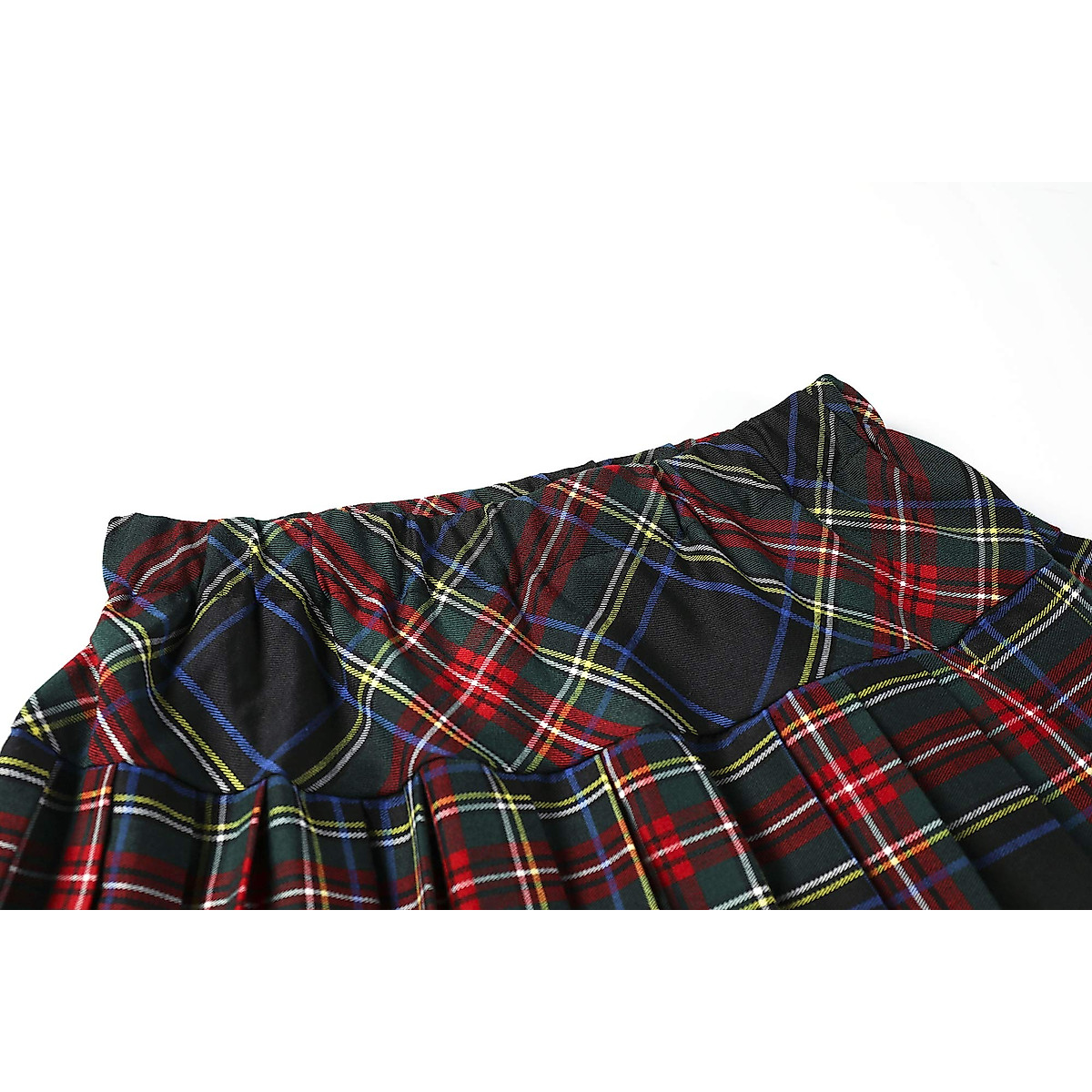Women's Elastic Waist Plaid Pleated Skirt Tartan Skater School Uniform Mini Skirts (Series 18, L)