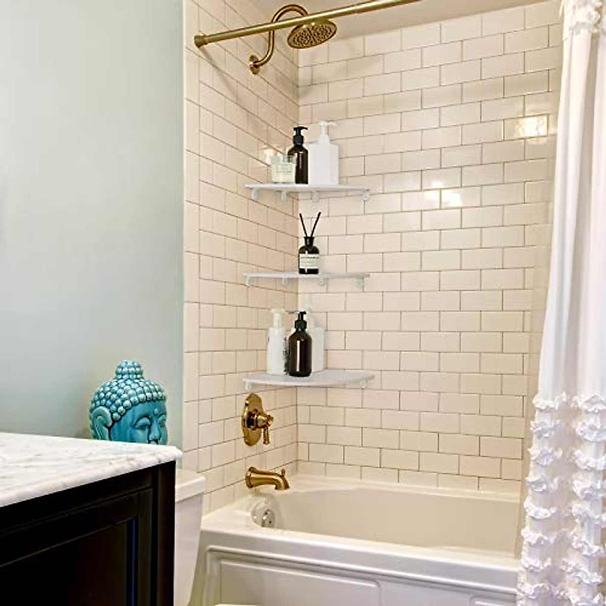 3 Pieces Wall Mounted Floating Corner Shelf Tier Quarter Round Storage Shelves Corner Organizer for Bathroom Kitchen Bedroom Living Room (White)