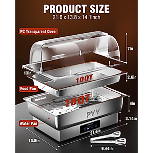 PYY Electric Chafing Dish Full Size Stainless Steel Chafer,Temperature Control, Chafing Dish Buffet Set for Catering,Buffets