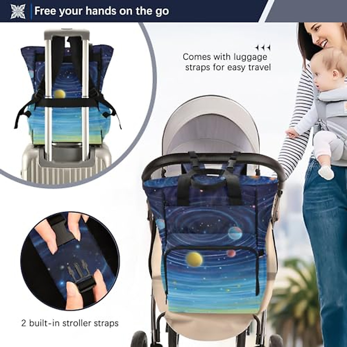 xigua Colorful Universe Diaper Bag Backpack Multi Function Baby Changing Bags Waterproof Large Capacity Travel Back Pack for Mom Dad