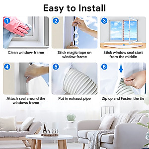 Gruntbear Portable Air Conditioner Window Seal Kit, 400CM (157'') AC Casement , Hot Air Stop Air Exchange Guards with Zip and Adhesive Fastener Works with Tumble Dryer, Keep House Cool