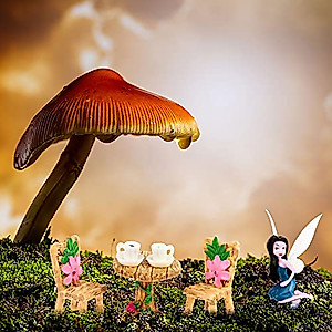 IYSHOUGONG 11 Pcs/Set Miniature Fairy Garden Ornament Table Chair Tea Cup Fairy Pixie Girl Fly Wing DIY Dollhouse Decor