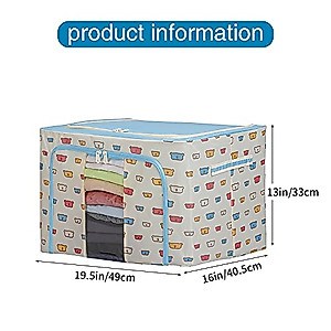 F.P.L Foldable Storage Box Organizer with Reinforced Handle Steel Frame Oxford Cloth Storage Bag Storage for Clothes Blankets Comforters Bedding(66L) (Blue Bear-66L)