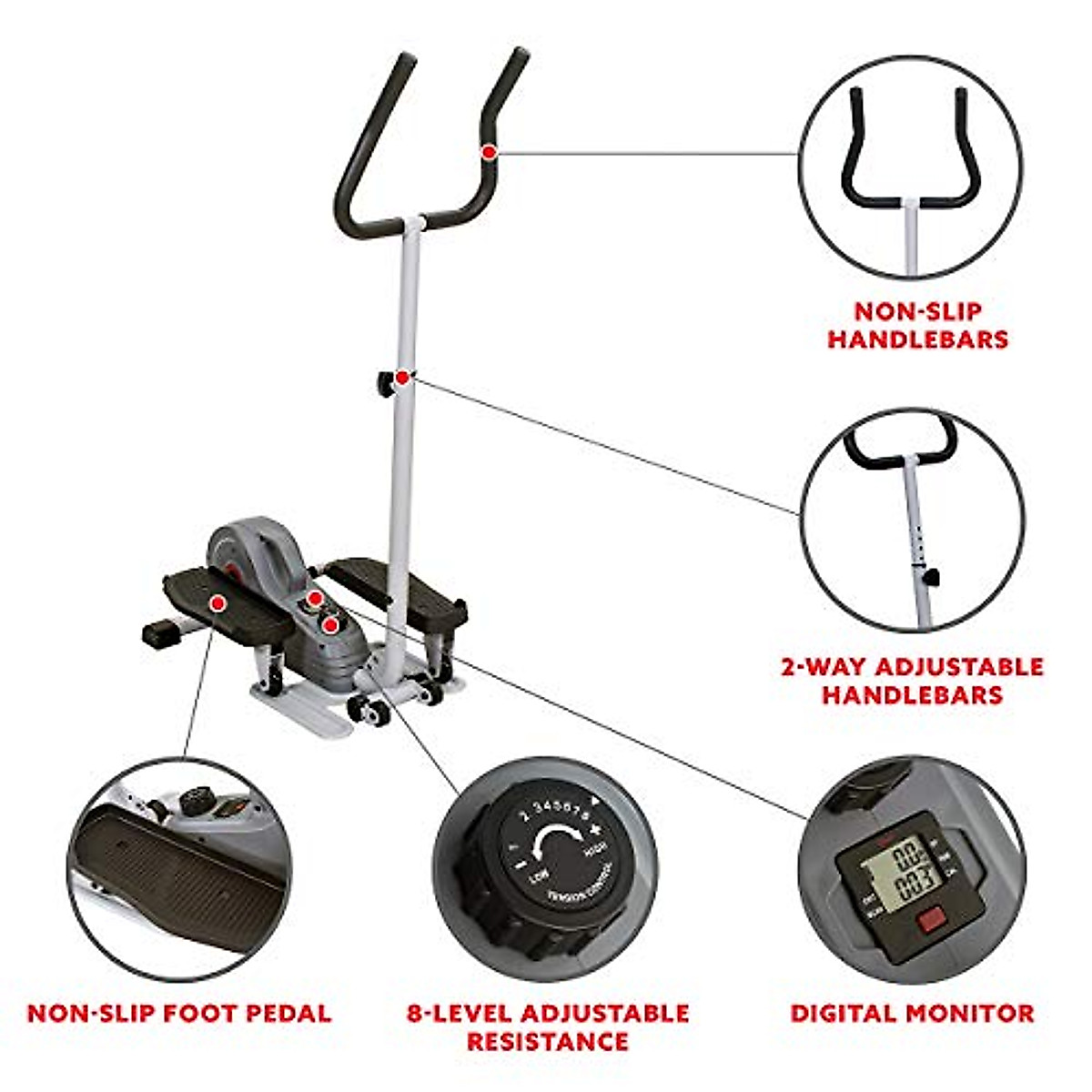 Sunny Health & Fitness Magnetic Standing Elliptical with Handlebars - SF-E3988, Grey