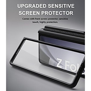 SIXBOX for Samsung Galaxy Z Fold 5 Case with Card Holder & S Pen Holder & Slide Lens Cover, Built-in Hinge Protection & Screen Protector, Durable Sturdy Phone Cover Case for Galaxy Z Fold 5, Black