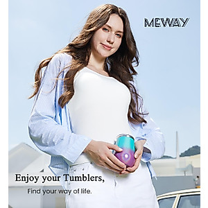 MEWAY 12oz Insulated Wine Tumbler - Double Wall Stainless Steel Stemless Glasses with Lids, Wine cups, Gift for Family and Gifts, Prizes for adults(White,1)