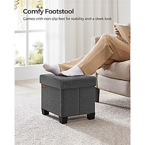 SONGMICS Storage Ottoman, Folding Storage Bench, Ottoman with Storage, Storage Ottoman Bench, for Living Room, Bedroom, 12.6 x 15.8 x 13.2 Inches, Dark Gray ULSF012G01