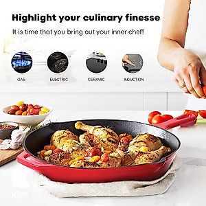 Klee Enameled Cast Iron Skillet, Set of 3 (8-inch, 10-inch, 12-inch) - Multipurpose Cooking Pan with Porcelain Enamel Coating and Pour Spout - Safe for Any Stovetop and Oven Up To 500°F