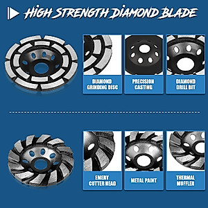 [Upgraded] 2 Pack Diamond Cup Grinding Wheel, Include 4-1/2 Inch Double Row Grinding Wheel, 4 Inch 12 Segs Heavy Duty Angle Grinder Wheels Sets for Angle Grinder Polishing (Black)