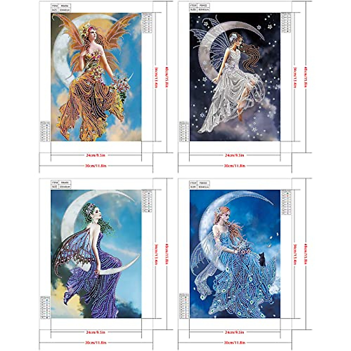 MVVMTOP 4 Pack Special Shaped Diamond Painting Kits for Adults, Diamond Art Kits for Kids Angel Wings Girl Partial Drill Rhinestone Crystal Diamond Dots for DIY Home Wall Decor