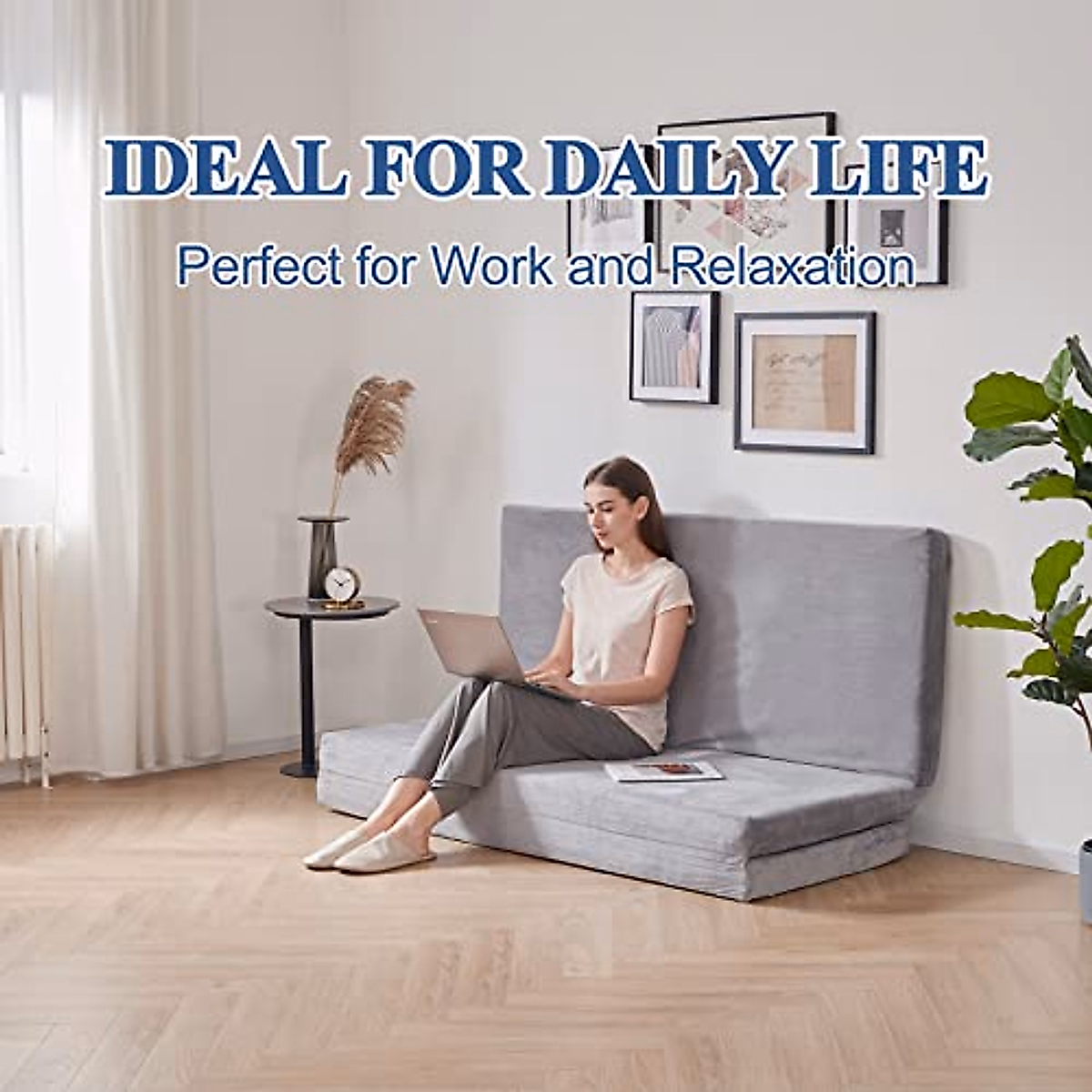 SINWEEK Full Tri Folding Mattress with Storage Bag Foam Topper 4" Thickness Floor Cot Mattress, Guset Bed with Removable&Machine Washable Cover and Lining, CertiPUR-US Certified, Full 54 x 75 Inch