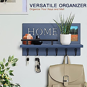 B BEAUTYBABY Key Holder for Wall Mail Organizer Wall Mount with Photo Frame 6 Key Hooks Decorative Farmhouse Hanging Key Rack Home Decor for Entryway or Mudroom