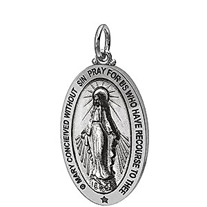 US Jewels Ladies 925 Sterling Silver 32.5mm Virgin Mary Antique Finish Pendant