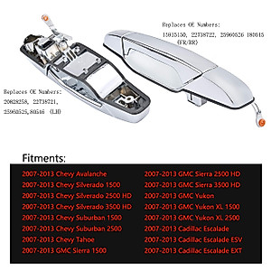 LEIMO KPARTS Exterior Chrome Door Handle Front Driver Passenger Side， Replacement for 2007-2013 Chevy Silverado Suburban Tahoe Avalanche, GMC Sierra Yukon, Cadillac Escalade | Replaces# 80546，80545