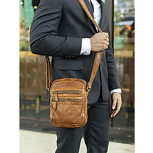 PICCO MASSIMO Premium quality leather made Cross Body Bags for men and women |Spacious Separate Compartments With Zipper and Adjustable straps (TAN Colour)