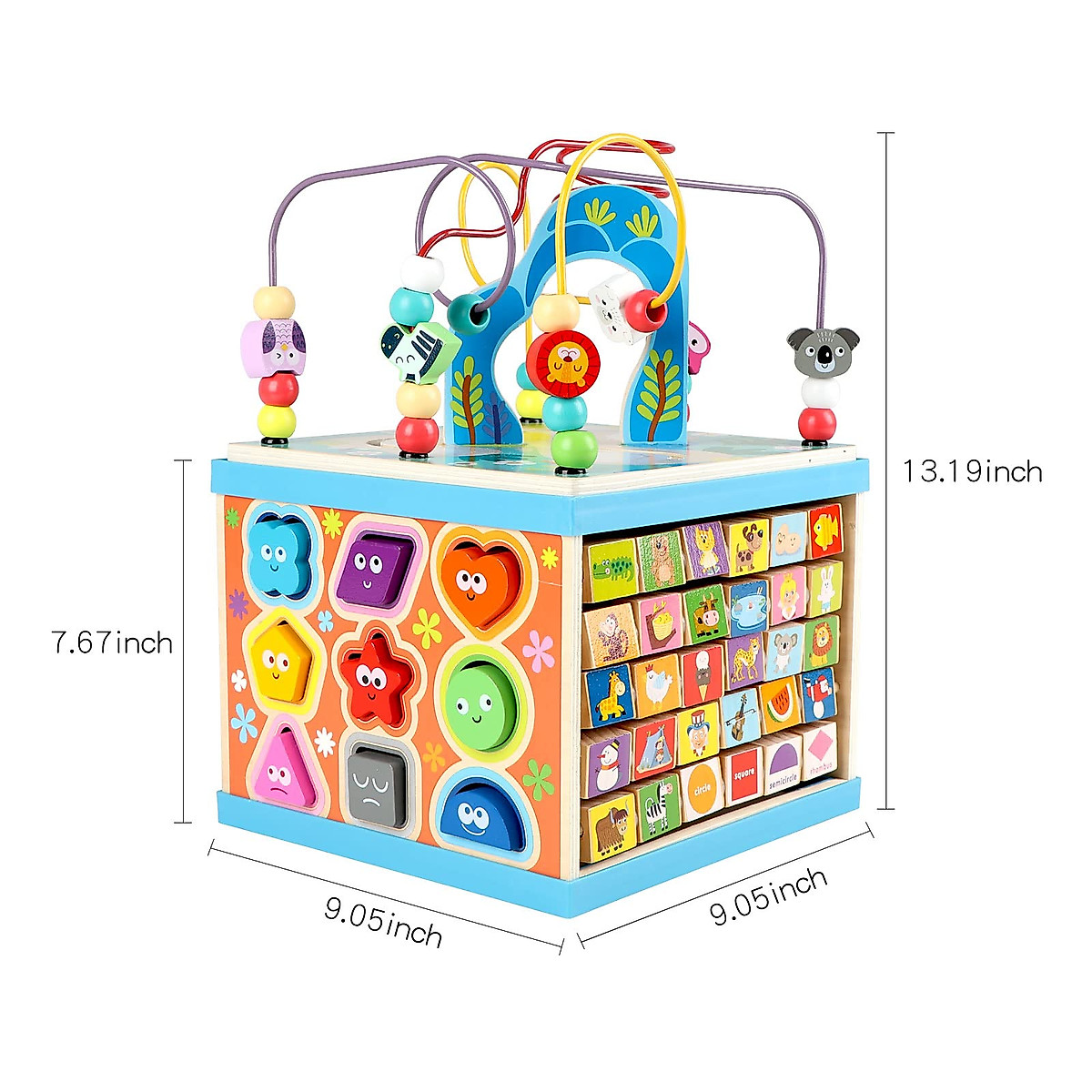 Qilay Wooden Activity Cube for Toddlers 1-3, 5 in 1 Multipurpose ABC-123 Abacus Early Educational Montessori Toys, Learning Toys for 1 2 3 Year Old | Bead Maze, Great for Boys Girls Toddlers