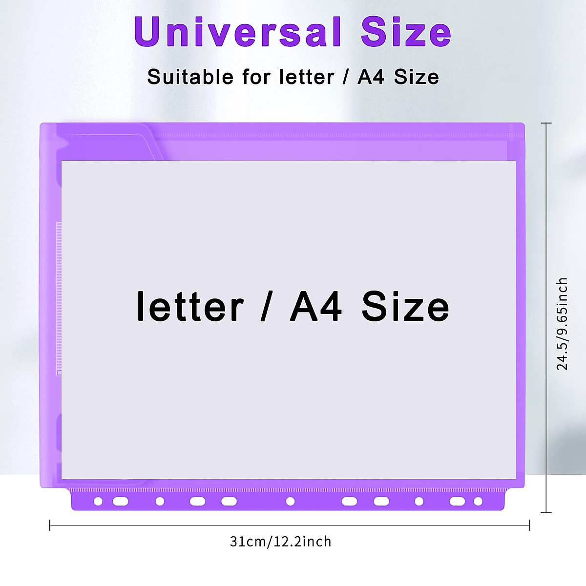 NatureTouch 12Pcs Binder Pocket, Clear Binder Organizer File Folders for 3 Ring, A4 / Letter Size Poly Document Envelopes Pouch with Snap Closure & Label for School Office Supplies,Matte&Solid