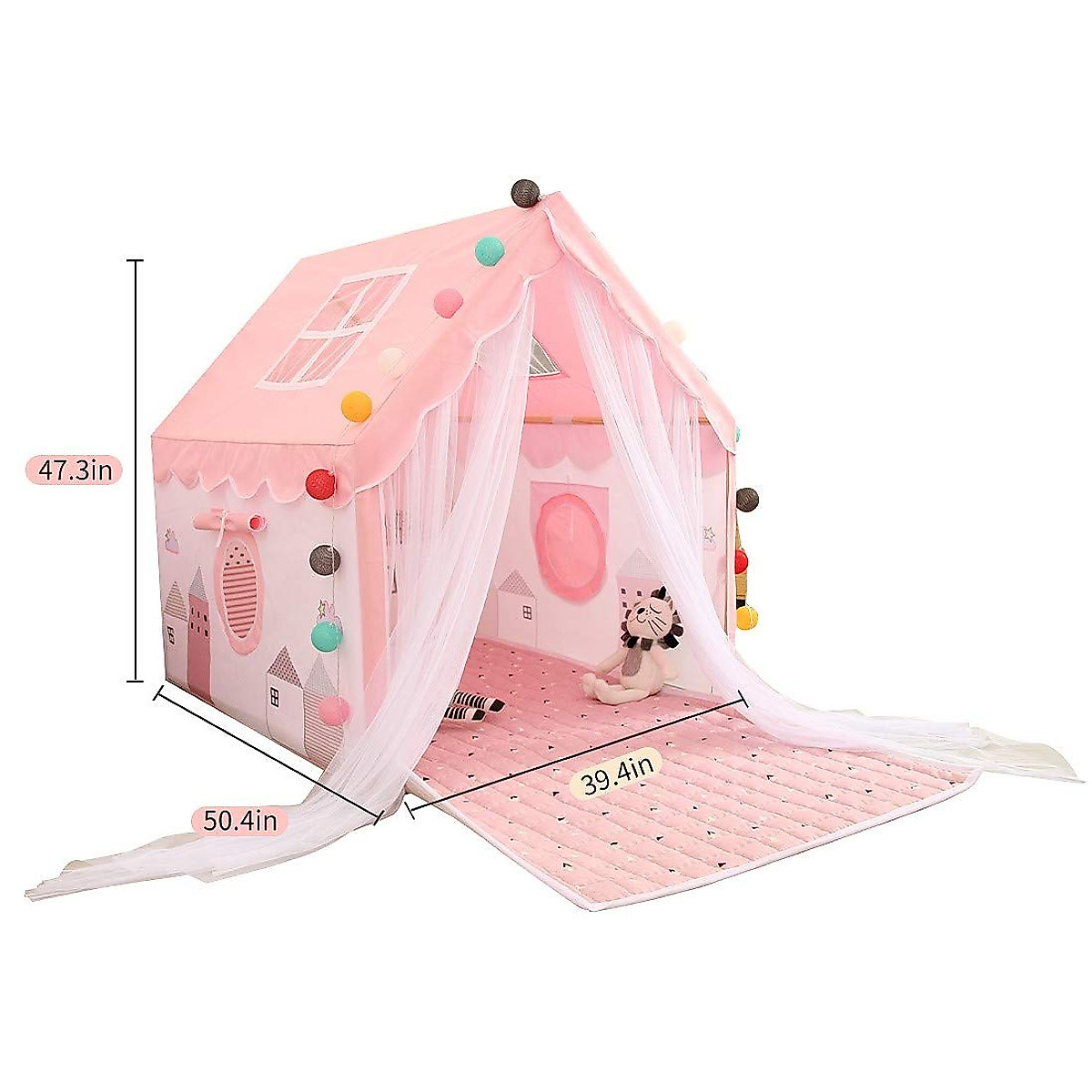 YOIKO Kids Tents Indoor Playhouses Girls 9.9Ft Star String Lights Pink Tent for Girls Upgraded Large Kids Indoor Tents and Playhouses Longer Curtain with Colorful Accessories Decoration 50.4" x 47.3"