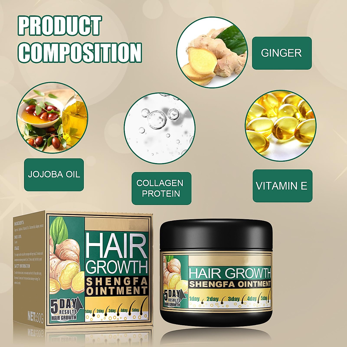 Hotiary Ginger Hair Growth Ointment Hair Regrowth Treatment Cream Moisturizing Scalp Massage Hair Follicle Hair Care Serum Essence Conditioner Sample 1 oz