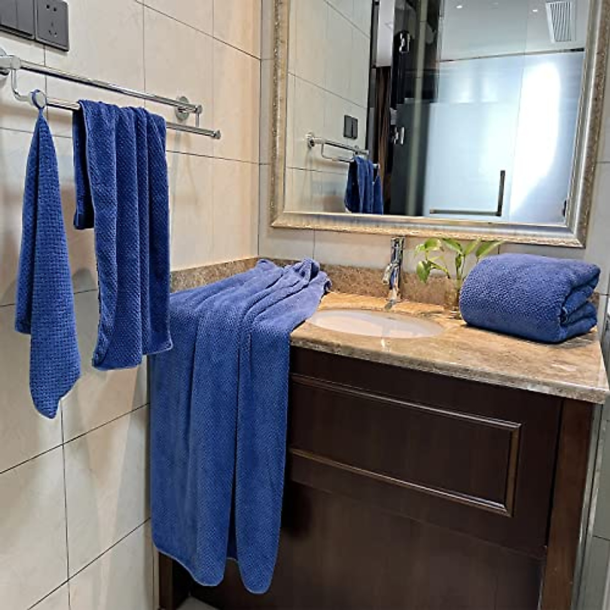 YTYC Towels,39x78 Inch Oversized Bath Sheets Towels for Adults Luxury Bath Towels Extra Large Sets for Bathroom Super Soft Highly Absorbent Microfiber Shower Towels 80% Polyester (Blue,6 Piece)