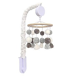 Lambs & Ivy Signature Pom Pom Musical Baby Crib Mobile - White/Gray