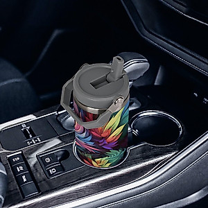 Colorful Flower Tumbler 30oz Large Capacity Car Cup with Handle Fit in Any Car Cup Holder Stainless Steel Leakproof Insulated Coffee Tumblers with Lid And Straw