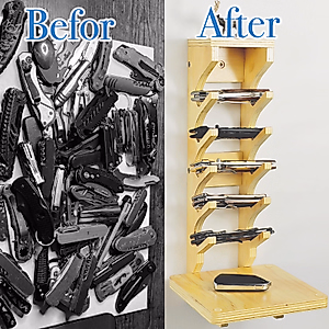 Griiyakii Premium Wooden Knife Display Stand with Tray – Versatile Desktop and Wall-Mounted Storage Holder for Up to 5 Knives