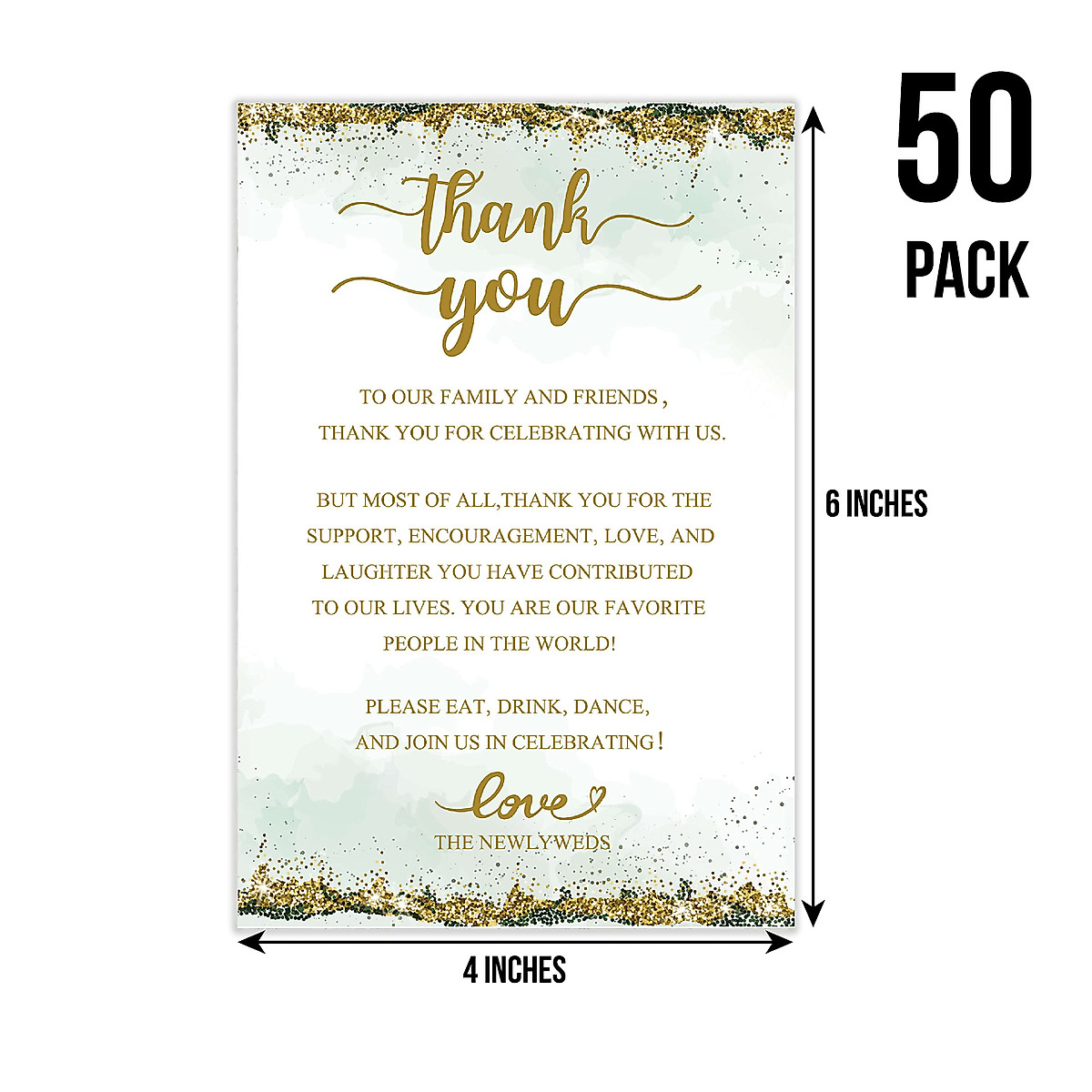 TENTADO 50 Wedding Thank You Place Cards, Thank You Table Sign, Wedding Reception Thank You Cards, Perfect for Table Centerpieces and Wedding Decorations, 4X6 inch.