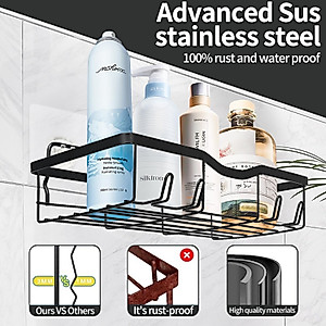 BLINGTWINKLE Shower Caddy Shelf, 5 Pack Adhesive Shower Organizer Bathroom Shelves Basket, No Drilling Rustproof Storage Organizer Rack with Hooks,Soap Caddy & Toothbrush Holder for Kitchen