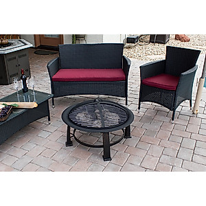 Hiland F FT-235 Wood Burning Fire Pit w/Cooking Grate and Domed Mesh, 30", Black