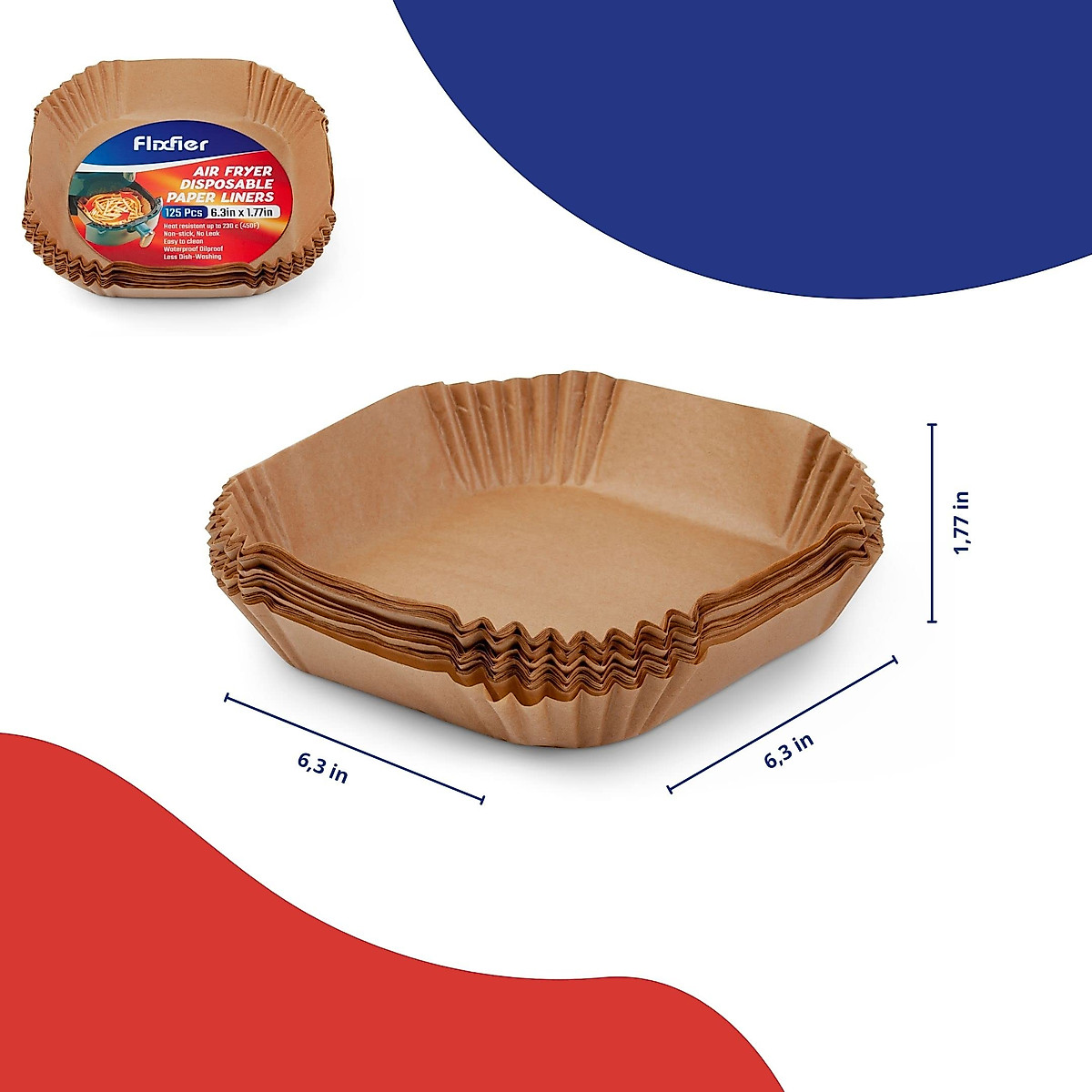 Air Fryer Liners, 125PCS Non-Stick Disposable Paper Liners for 3-5QT Air Fryer, Oil Resistant, Waterproof, Food Grade Parchment Paper for Baking, Microwave Oven, Square. FLIXFIER