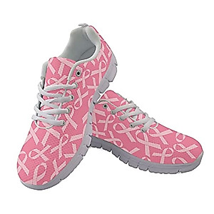 INSTANTARTS Women's Walking Shoes Breast Cancer Awareness Lightweight Mesh Running Shoes Breathable Non-Slip Athletic Tennis Shoes for Indoor Outdoor