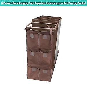 Replacement Janitorial Cart Bag, High Capacity Waterproof Thickened Housekeeping Commercial Janitorial Cleaning Cart Bag with 6 Brass Grommets - 25 Gallon (Vertical 6-Pocket - Brown)