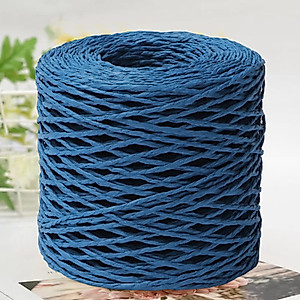 Altsuceser Hand Crocheting Straw Braided Yarn, DIY Knit Yarn Straw Raffia Yarn Crochet Cotton Straw Braided Thread for Summer Sun Hat, Beach Bag Navy Blue