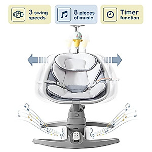 Baby Swings for Infants Newborn, RONBEI Swing for Baby Boy Baby Girl, Electric Comfort Portable Baby Swing with 3 Swing Speeds Music Remote Control