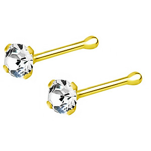 Forbidden Body Jewelry Set of 2: 22g 18k Gold Plated Sterling Silver CZ Simulated Diamond Nose Stud, 2.5mm Crystal