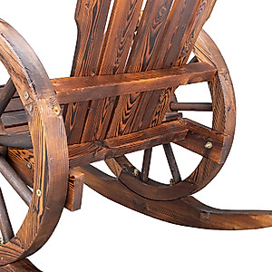 COOBL Log Rocking Chair,Solid Wood High Back Rocker with Wheel Armrest,All Weather Resistant Porch Rocker for Lawn Garden Backyard Patio