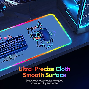 RGB Gaming Mouse Pad,Cartoon Stitch Large Gaming Mouse Pad with 14 Lighting Modes,Waterproof Computer Keyboard Desk Mat 31.5×11.8 inches (Stitch B)