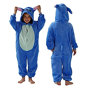 SCOPUCI Unisex Children Animal Onesie Pajamas,Kids Flannel Halloween Cosplay Costume/Homewear/Sleepwear(Blue-a,5-6 Years)