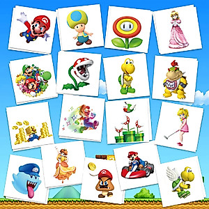 Super Brother Birthday Party Supplies,8 Sheets 136Pcs Temporary Tattoos Party Favors,Removable Skin Safe, Fake Tattoo Stickers for Super Brother Birthday Party Gifts Favors