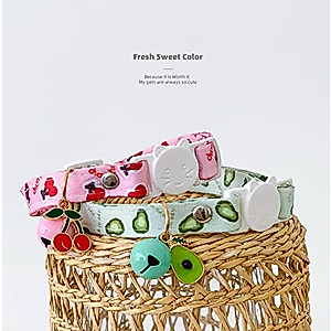 Tyeoo Cat Collars Breakaway with Bell - 2 Pack Cat Safety Collars for Boys & Girls Cats- Safety Buckle Kitten Collar Avocado Cherry Fruit Style Kitty Collars (Green & Cherry)