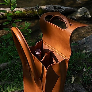 Wine Tote Carrier Bag | 2 Bottle - Vegan Leather, Soft Suede Interior Pouch with Divider - Great for Travel, BYOB, Wine Tastings, Parties, Gifts, Hygge