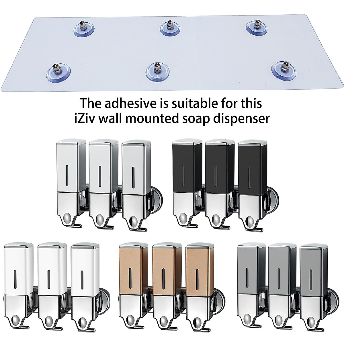 iZiv Soap Dispenser Adhesive with Screws, No-Drill Wall Mounted Soap Dispenser Glue, Self-Adhesive for Shower Pump Dispenser Shower Gel Dispenser Shampoo Dispenser Bathroom Dispenser