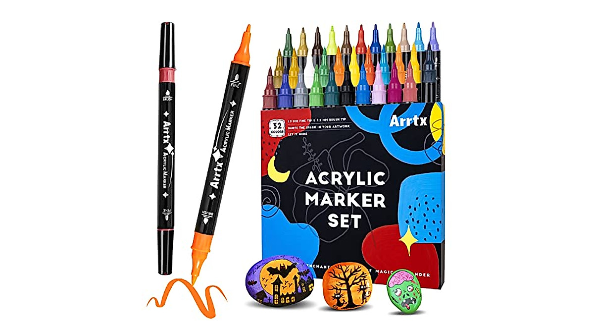 Arrtx Acrylic Paint Pens - 32 Vibrant Dual Tip Markers for Crafts