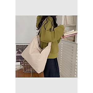 Women/Girls Corduroy Large Capacity Tote Bag Shoulder Bag Fashion Hobo Bag Casual Shopping Bag Handbag khaki
