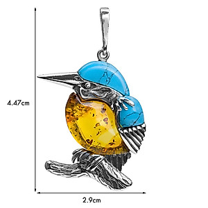 Ian and Valeri Co. Amber Sterling Silver Turquoise Blue Kingfisher Bird Pendant