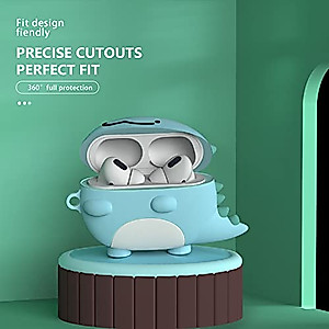 2 Pack Airpods Pro Case Cute,3D Kawaii Soft Silicone Cartoon Animal Fun Funny Cool Protective Cover Skin for Apple Airpod Pro Case with Keychain for Women Girls Boys Kid Teen-Dinosaur(Blue+Green)